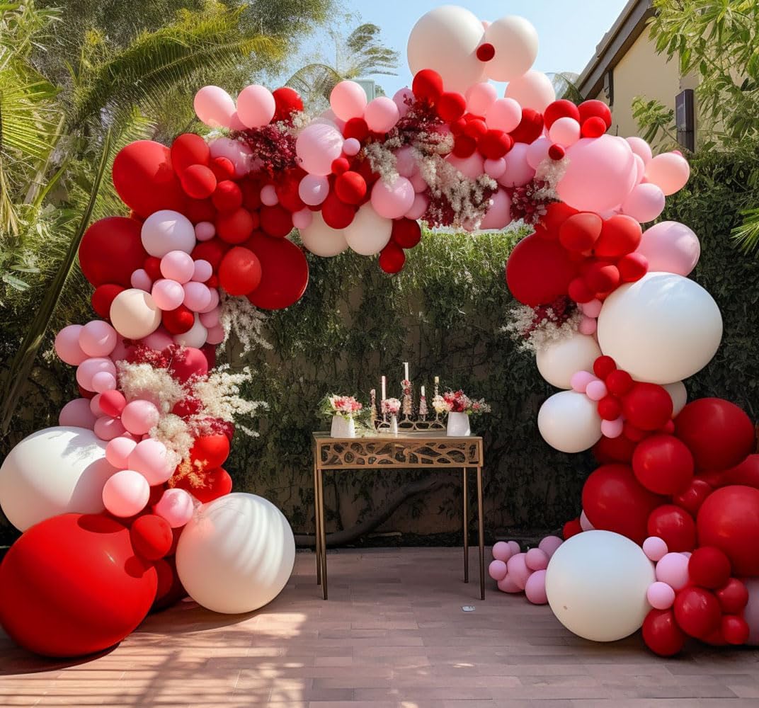 Red Balloons Double Stuffed Red Balloons Different Sizes Latex Ruby Red Balloon Garland Matte Premium Red Balloon Arch Kit for Birthday Wedding Baby Shower Mother's Day Christmas Party decorations