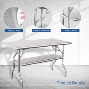 HARDURA Folding Stainless Steel Table 30X48 Inches with Adjustable Undershelf and Galvanized Legs NSF Commercial Portable Folding Prep Table for Restaurant Kitchen Home and Hotel