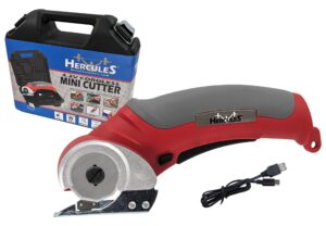 hercules cordless electric rotary cutter, the powerful and versatile electric scissors built for cutting fabric, cardboard, plastic, leather, vinyl, carpet and much more