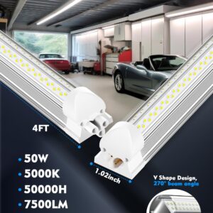 ELEKICO 6 Pack 50w 4ft Led Shop Light, Super Bright 7500lm 5000k V Shape 4' Led Shop Lights, Linkable 4 Foot Led Shop Lights for Garage Warehouse, Supermarket, Basement, Barn, Storage Area