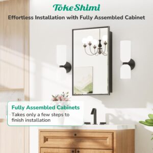 TokeShimi 16x24 Recessed Medicine Cabinet with Mirror Wall Mounted, Metal Beveled Mirror with Storage for Bathroom Vanity, Aluminum Alloy Medicine Cabinet Mirror Black 1 Door