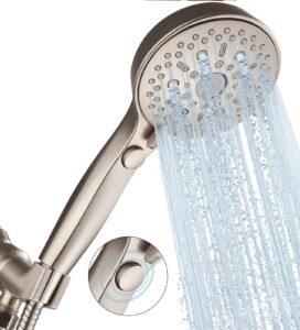 heemli 12 functions shower head with handheld, high pressure detachable shower head set with hose/on/off button for pets dog bath, adjustable bracket rubber washers brushed nickel