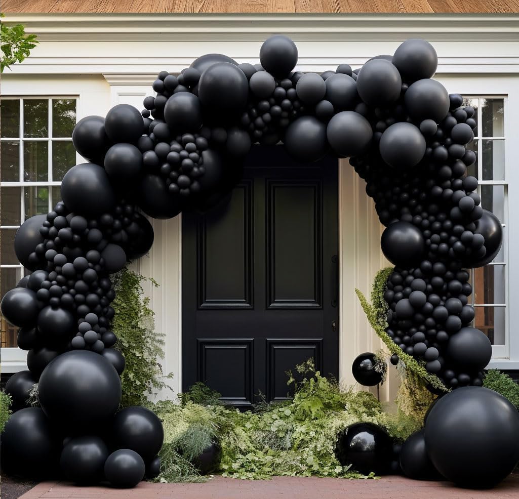 Black Balloons-Double Stuffed Black Balloons Different Sizes Latex Premium Black Balloon Garland Matte Black balloon Arch Kit for Birthday Graduation Wedding Baby Shower Party decorations