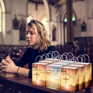 Zhanmai 50 Pcs Christian Gift Bags Church Visitor Welcome Packets Bulk Religious Baptism Bags with Bible Verse Bags with Handles for Christmas Favor, 5.91 x 3.15 x 8.27 Inch