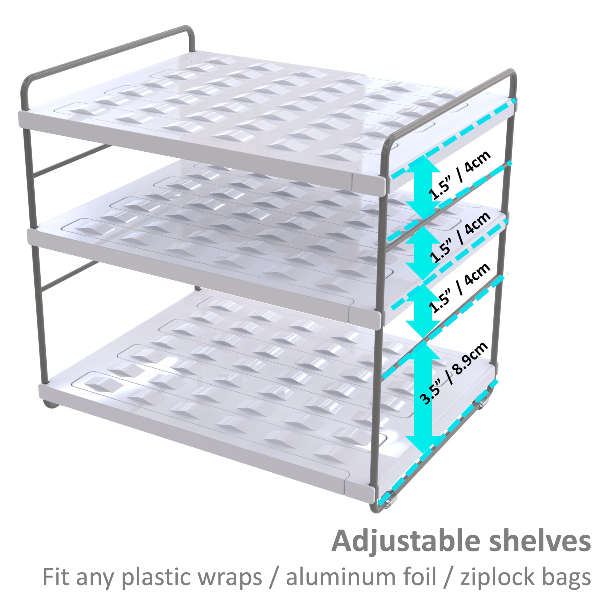 YAN & HIN 3-Tier Pantry Cabinet Organizers and Storage Adjustable Height and Expandable Kitchen Plastic Wrap Organizer Sturdy Aluminum Foil Countertop For Cupboard Multi-Purpose Use