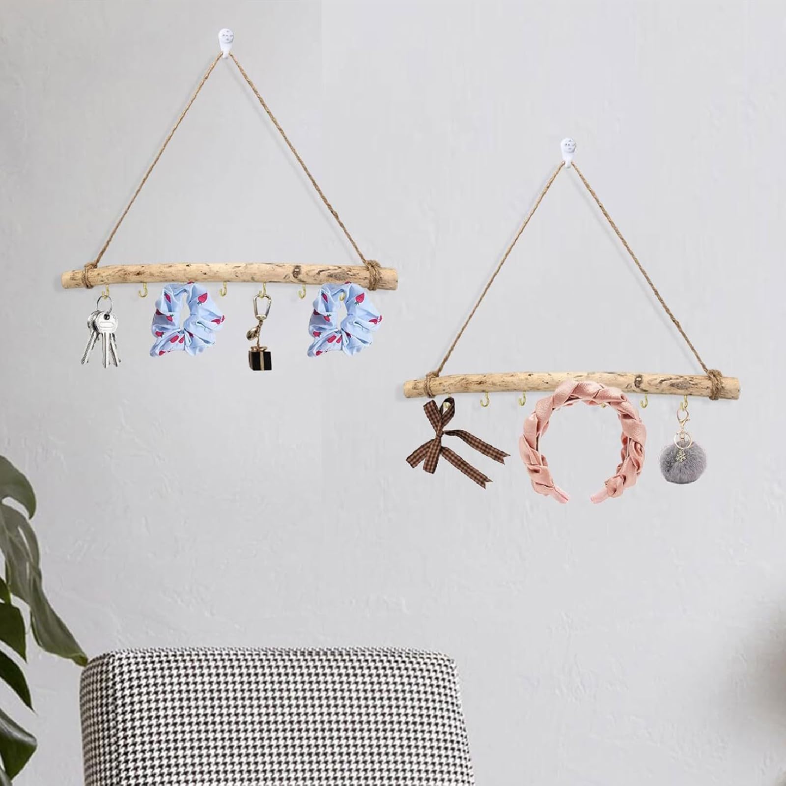 DD-life 2 Pcs Decorative Floating Wall Shelves Coat Hooks Driftwood Branch Hook Branch Hanger Rack for Keys Hats Entryway