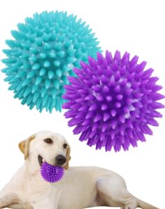 pweituoet 3.5” spike dog balls with squeaky, thicker and durable, 2 pack dog chew toys clean teeth training for puppy small medium large dogs, dog ball toys for aggressive chewers