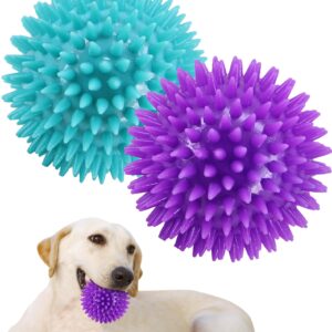 Pweituoet 3.5” Spike Dog Balls with Squeaky, Thicker and Durable, 2 Pack Dog Chew Toys Clean Teeth Training for Puppy Small Medium Large Dogs, Dog Ball Toys for Aggressive Chewers