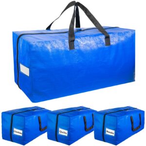 extra large moving bags with strong handles, 4 pack heavy duty storage bags with smooth zipper, oversized storage tote for clothes moving supplies dorm essentials household containers