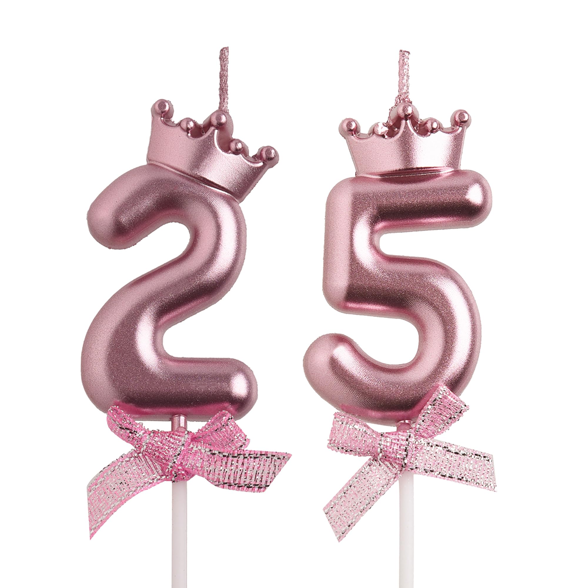 AOOLADA 25th 52nd Birthday Candles, Rose Gold 52 25 Year Old Cake Topper Number Birthday Candles, Happy Birthday Party Decorations Gifts for Women Men