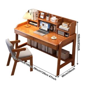 Solid Wood Writing Desk, Mid-Century Modern Computer Desk with Hutch and 2 Drawers,Simple Study Table Home Office Workstation with Open Storage Shelf(100x60x105cm(39x24x41in), Walnut)