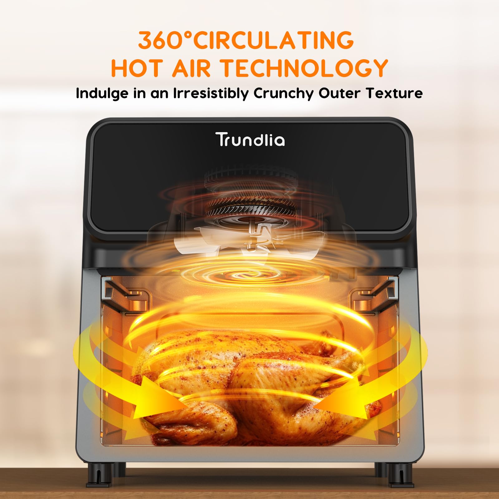 Trundlia Air Fryer Oven 6.3 QT, Compact & Large Airfryer for Family, 8 Quick Presets, Non-Stick Square Basket, All Metal Inside, Dishwasher Safe, Black