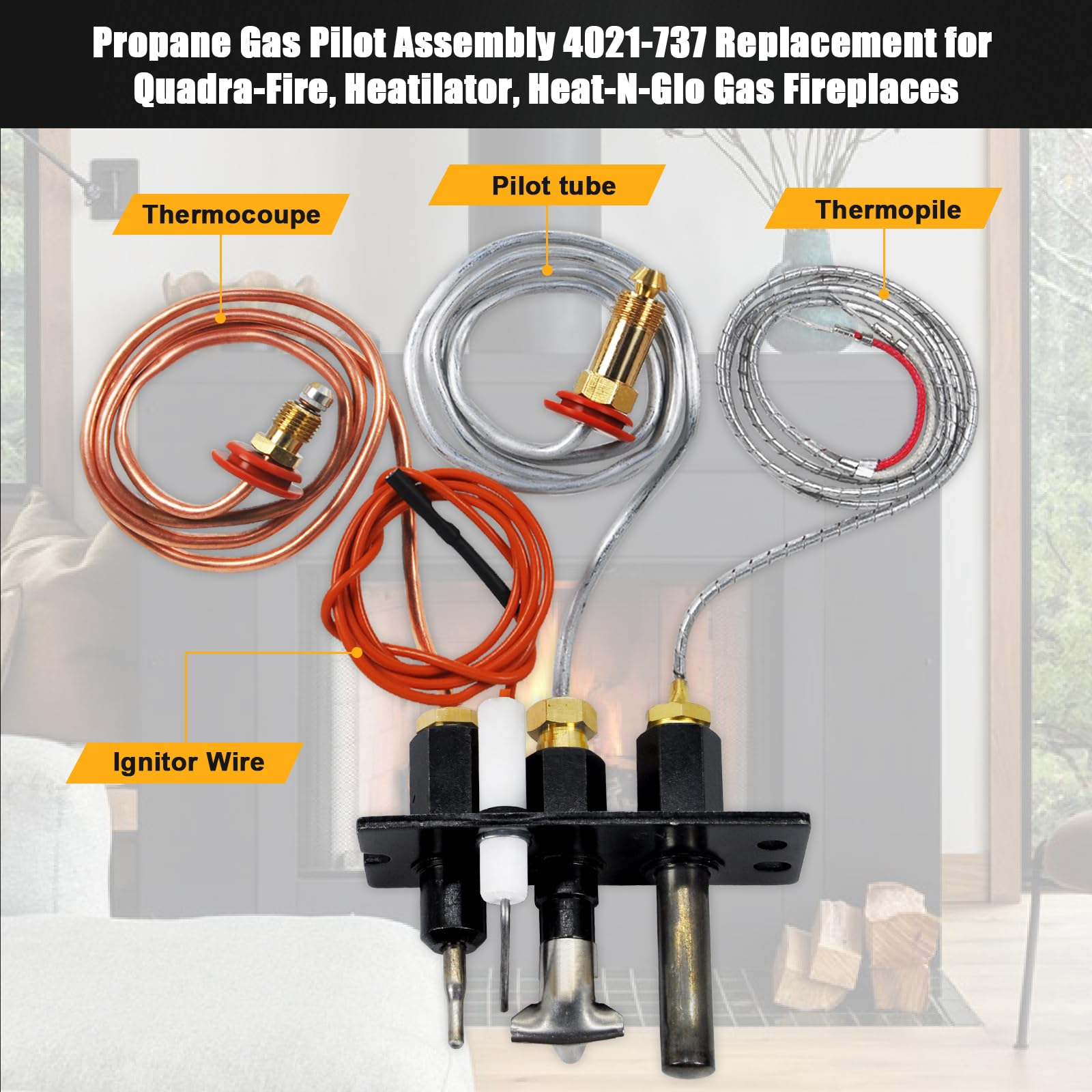 Zhenx 4021-737 Propane Gas Fireplace Assembly, Replacement for 485-511A Fireplaces and Stoves