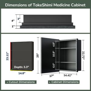 TokeShimi 16x24 Recessed Medicine Cabinet with Mirror Wall Mounted, Metal Beveled Mirror with Storage for Bathroom Vanity, Aluminum Alloy Medicine Cabinet Mirror Black 1 Door