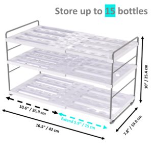 YAN & HIN 15 Bottles Cabinet Organizer Extendable Kitchen Cabinet Organizer with Adjustable Height, 3-Tier Water Bottle Holder, Pantry Pantry Organizers Cup Rack for Cabinet