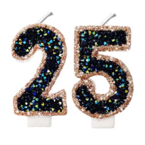 2.8" blue black glitter number candles-many colors 25th 52nd birthday gifts birthday decorations birthday candles numbers happy birthday candles for cake 2 candle for women for men (blue black)