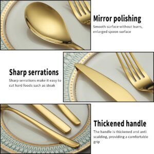 Berglander Gold Wedding Silverware Set 60pcs Service for 20, Titanium Plating Stainless Steel Flatware Set, Gold Spoons Forks Knives Set for Home, Wedding, Restaurant, Dishwasher Safe