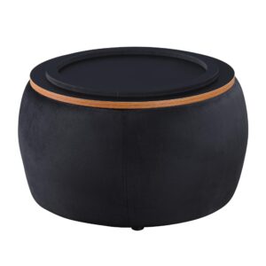 Morden Fort Ottoman Round Storage Coffee Table with Wooden Lid for Living Room, Circle 26" Ottoman, Black