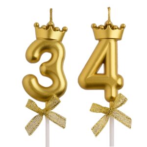 aoolada 34th 43rd birthday candles, gold 43 34 year old cake topper number birthday candles, birthday party decorations gifts for women men