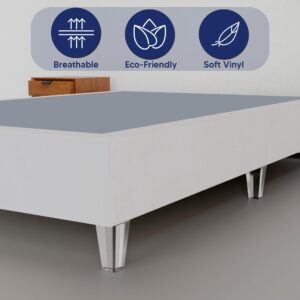 Greaton, 15-Inch Premium Vinyl Material Wood Box Spring/Bed Frame, Durable, Stylish, Multi Colour Options and Comfortable Foundation with Acrylic Legs, Full XL, White