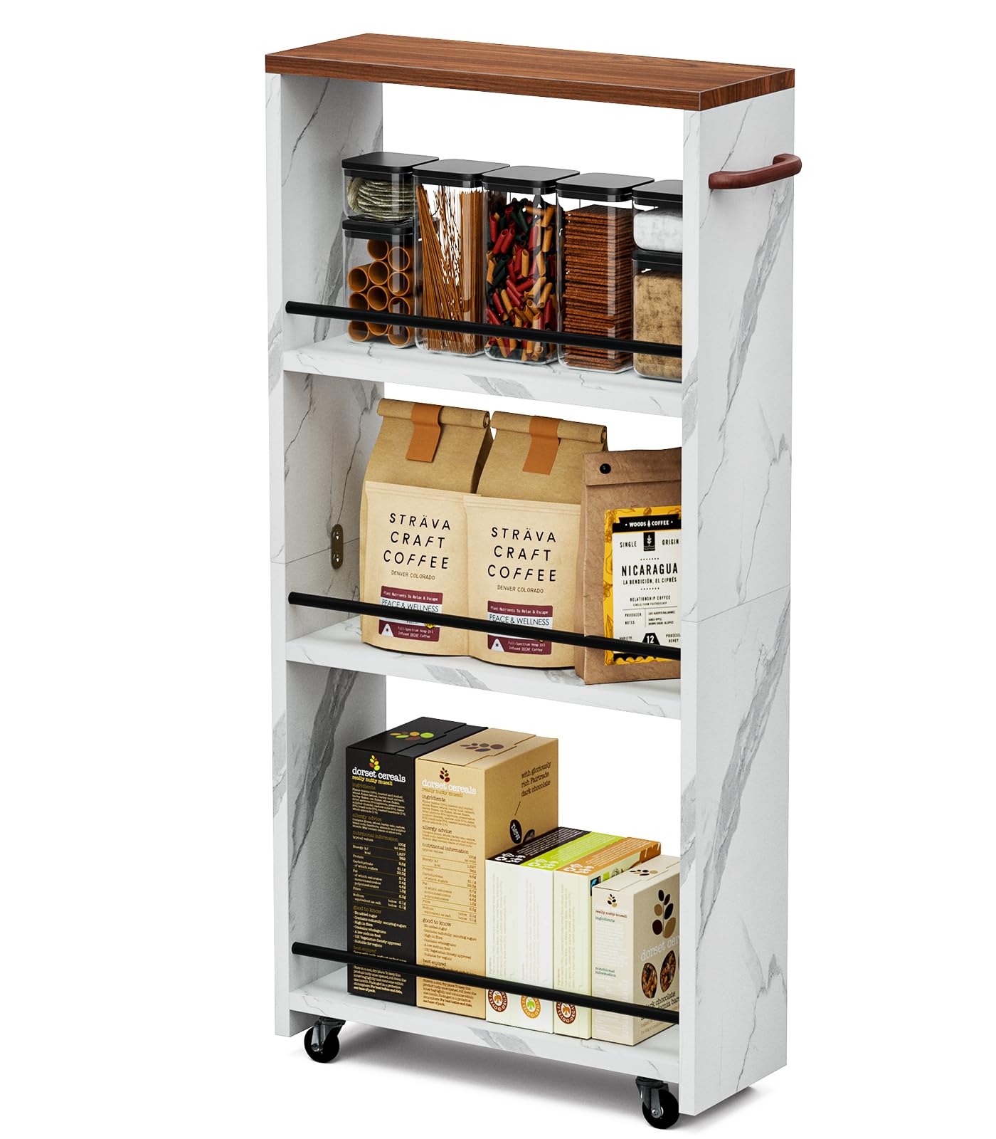 Frylr Slim Storage Cart - 6'' Wide Narrow Storage Cabinet for Small Spaces,Kitchen Carts on Wheels with Storage for Narrow Space on Bathroom, Laundry Room-33 inch Height(White)