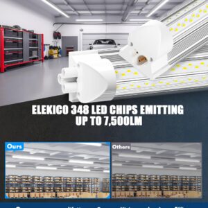 ELEKICO 6 Pack 50w 4ft Led Shop Light, Super Bright 7500lm 5000k V Shape 4' Led Shop Lights, Linkable 4 Foot Led Shop Lights for Garage Warehouse, Supermarket, Basement, Barn, Storage Area