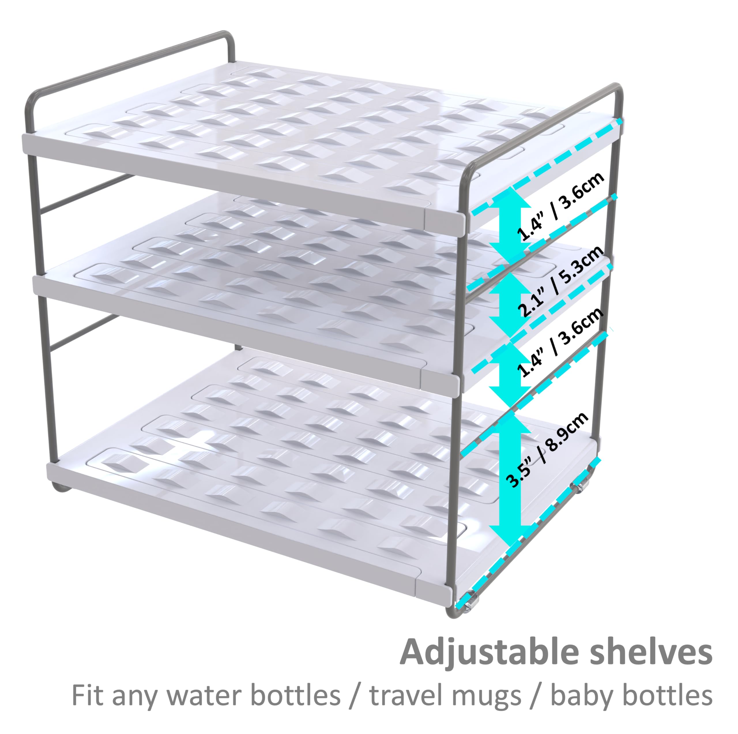 YAN & HIN 15 Bottles Cabinet Organizer Extendable Kitchen Cabinet Organizer with Adjustable Height, 3-Tier Water Bottle Holder, Pantry Pantry Organizers Cup Rack for Cabinet