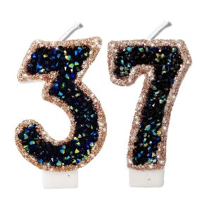 2.8" blue black glitter number candles-many colors 37th 73rd birthday gifts birthday decorations birthday candles numbers happy birthday candles for cake 2 candle for women for men (blue black)