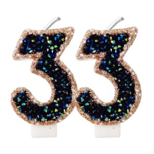 2.8" blue black glitter number candles-many colors 33rd birthday gifts birthday decorations birthday candles numbers happy birthday candles for cake 2 candle for women for men (blue black)