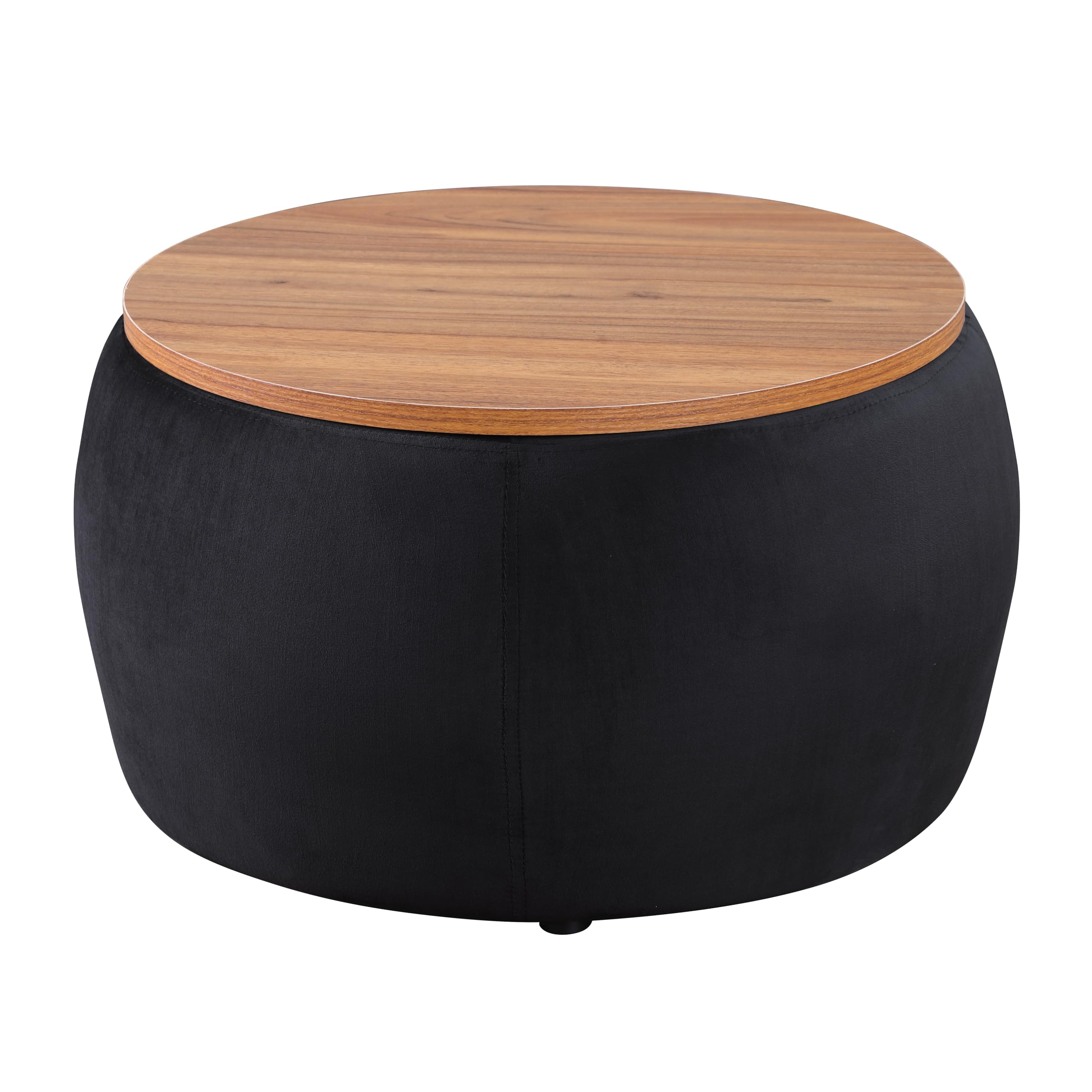 Morden Fort Ottoman Round Storage Coffee Table with Wooden Lid for Living Room, Circle 26" Ottoman, Black