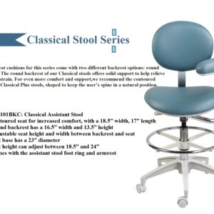 AmeriCan Goods Doctor Classical Assistant Stool Rolling Dental Stool with Procedure Arm and Foot Ring Adjustable Heigh, Sit & Backrest with Wheels (Black)