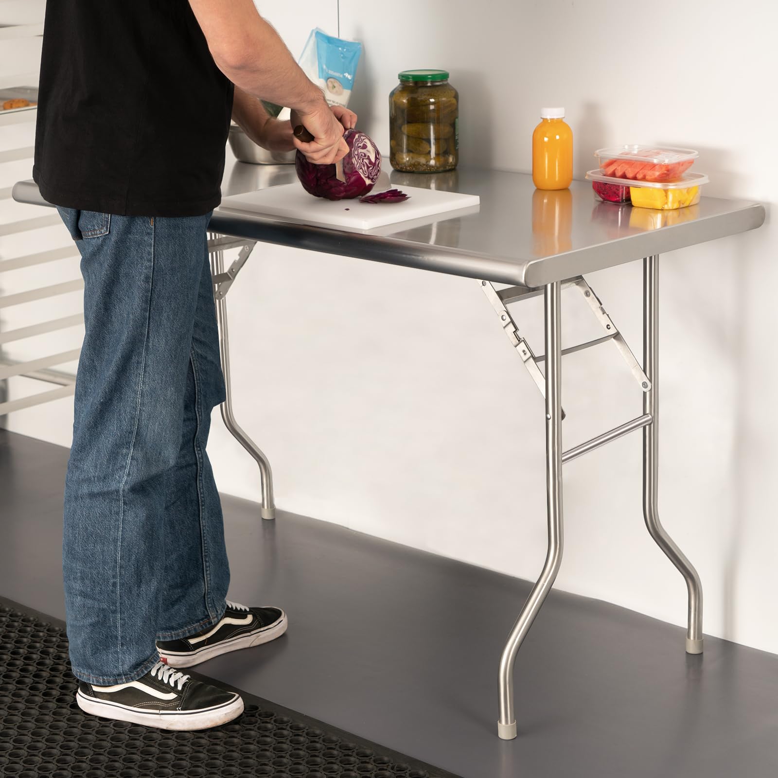 HARDURA Folding Stainless Steel Table 24X48 Inches with Galvanized Legs NSF Commercial Portable Folding Prep Table for Restaurant Kitchen Home and Hotel