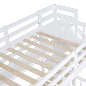 CITYLIGHT Castle Bunk Bed Twin Over Twin,Wooden Bunk Beds with Slide and Storage Stairs,Space Saving Twin Bunk Bed with 2 Drawers and 3 Shelves,Kids Bunk Bed for Girls Boys,White