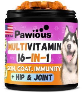 dog multivitamin chewable with glucosamine 16 in 1 - dog vitamins and supplements - hip and joint support health - immunity, mobility - gut, skin, heart, coat