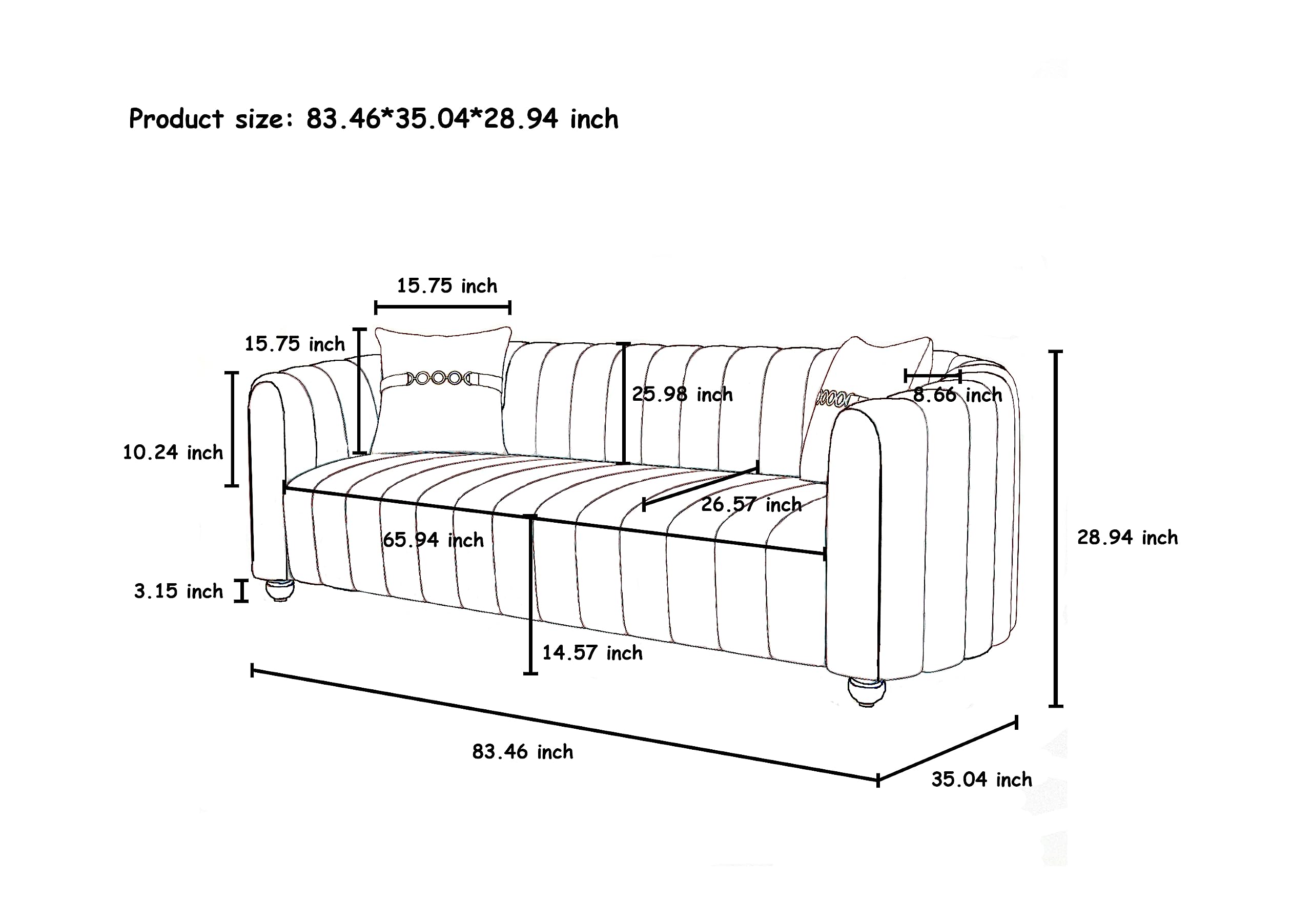 ANTTYBALE 83'' Velvet Sofa for Living Room Modern Comfy Couch 3-Seater Apartment Sofa with 2 Pillows & Golden Metal Legs (Green)