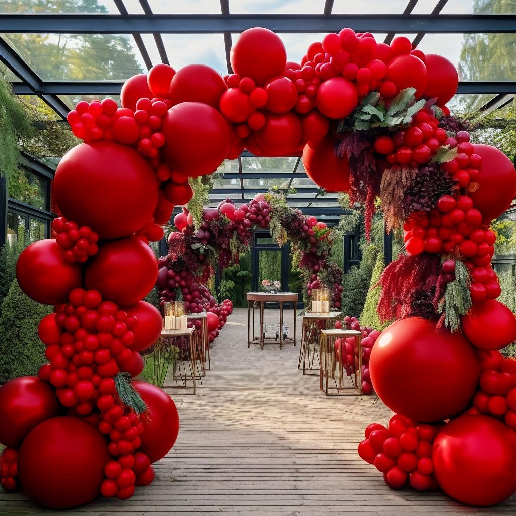 Red Balloons Double Stuffed Red Balloons Different Sizes Latex Ruby Red Balloon Garland Matte Premium Red Balloon Arch Kit for Birthday Wedding Baby Shower Mother's Day Christmas Party decorations