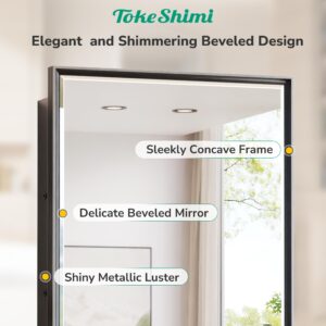 TokeShimi 16x24 Recessed Medicine Cabinet with Mirror Wall Mounted, Metal Beveled Mirror with Storage for Bathroom Vanity, Aluminum Alloy Medicine Cabinet Mirror Black 1 Door