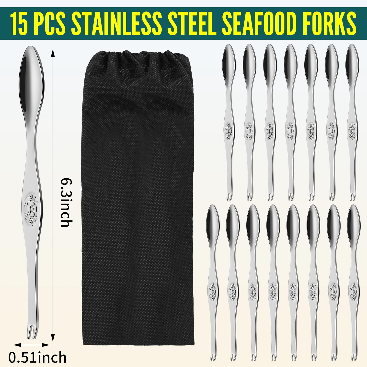 15Pcs Stainless Steel Seafood Forks, Crab Forks with Double Headed 304 Spoons, Seafood Tools for Eating Lobster Crab Leg Shrimp