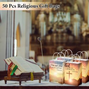 Zhanmai 50 Pcs Christian Gift Bags Church Visitor Welcome Packets Bulk Religious Baptism Bags with Bible Verse Bags with Handles for Christmas Favor, 5.91 x 3.15 x 8.27 Inch