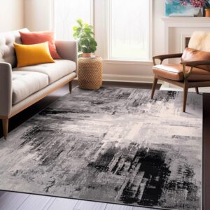 rugshop basel contemporary abstract art stain resistant soft area rug 5' x 7' black