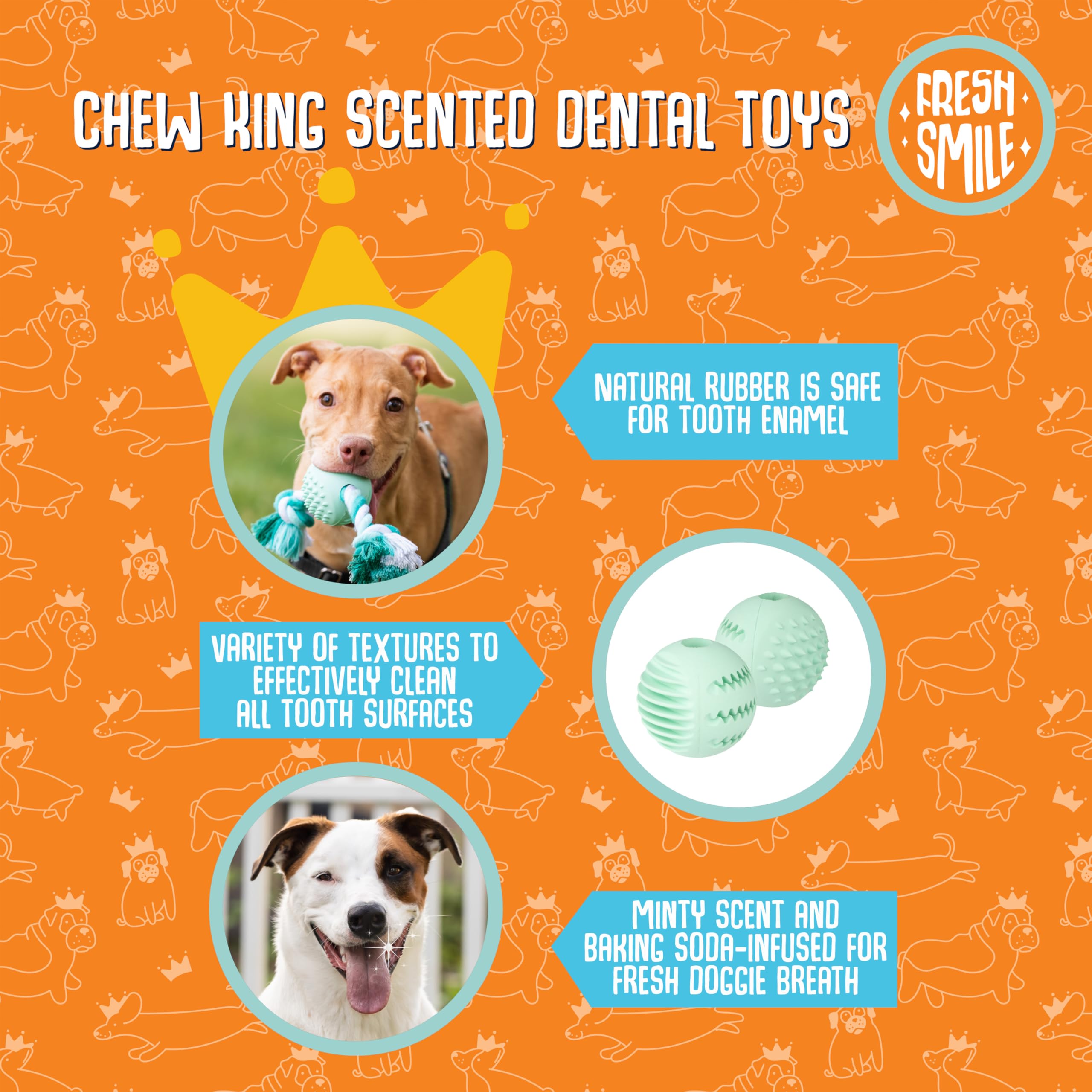 Chew King Dental Dog Toy Collection, Fetch Ball Clinically Proven to Remove Plaque