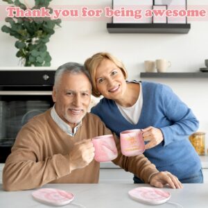 Nitial Thank You Coffee Warmer with Mug Set for Women Pink Marble Mug Warming Plate Employee Appreciation Gifts Birthday Gift Valentine's Day Gifts for Coworker Volunteer Teacher