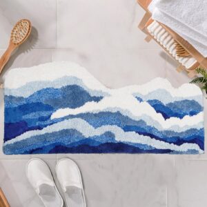 loyeeho wave rug ocean rug wavy bathroom rug romantic carpet washable blue bath mat 3d microfiber rug with non-slip backing (32"x20")