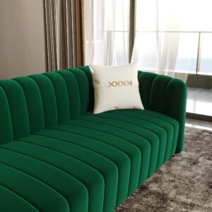 ANTTYBALE 83'' Velvet Sofa for Living Room Modern Comfy Couch 3-Seater Apartment Sofa with 2 Pillows & Golden Metal Legs (Green)