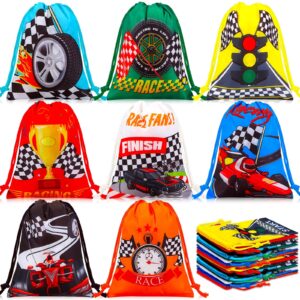 paterr 24 pcs race car party favor goodie bags racing drawstring bags race car gift bags candy treat bags for boys car theme birthday baby shower decor supplies, 7.09 x 5.12 inches