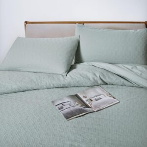 YINFUNG Sage Green Duvet Cover Waffle Weave Textured Tufted Bedding Set Waffle Knit Farmhouse Washed Microfiber 90x90 Soft Geometric