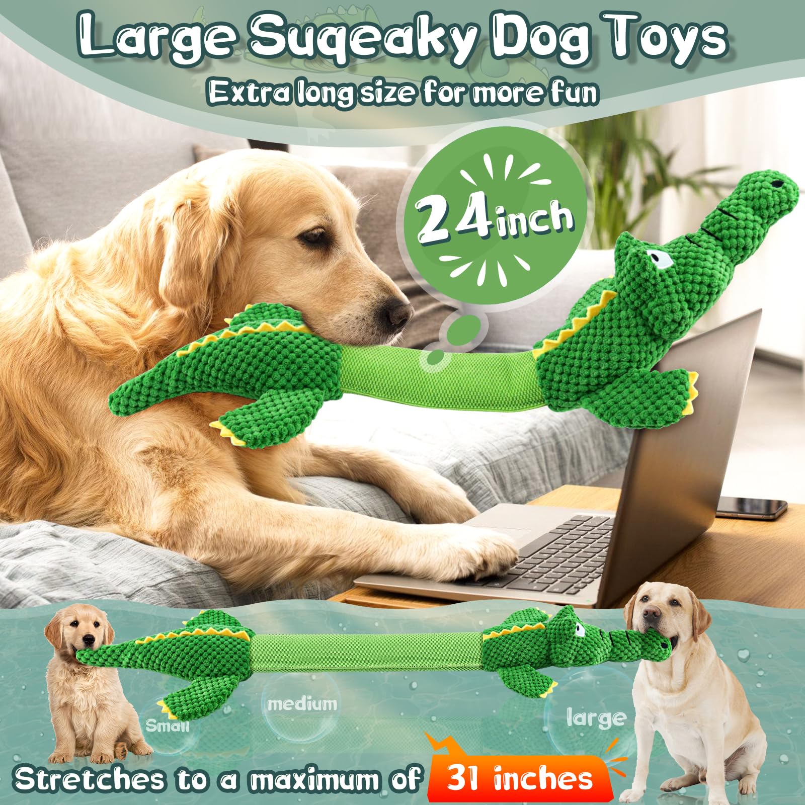 WOWBALA Dog Toys for Large Dogs: Squeaky Dog Toys - Plush Dog Chew Toys - Tough Tug of War Dog Toys - Interactive Puppy Toys for Small,Medium,Large Breed