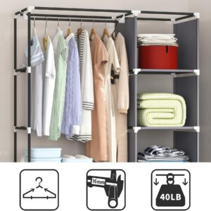 KEKIWE Portable Closet, Wardrobe Closet for Hanging Clothes with 1 Hanging Rods, 6 Storage Organizer Shelves, Easy to Assemble, Space Saving for Bedroom, 43 x 17.7 x 66 Inches, Grey