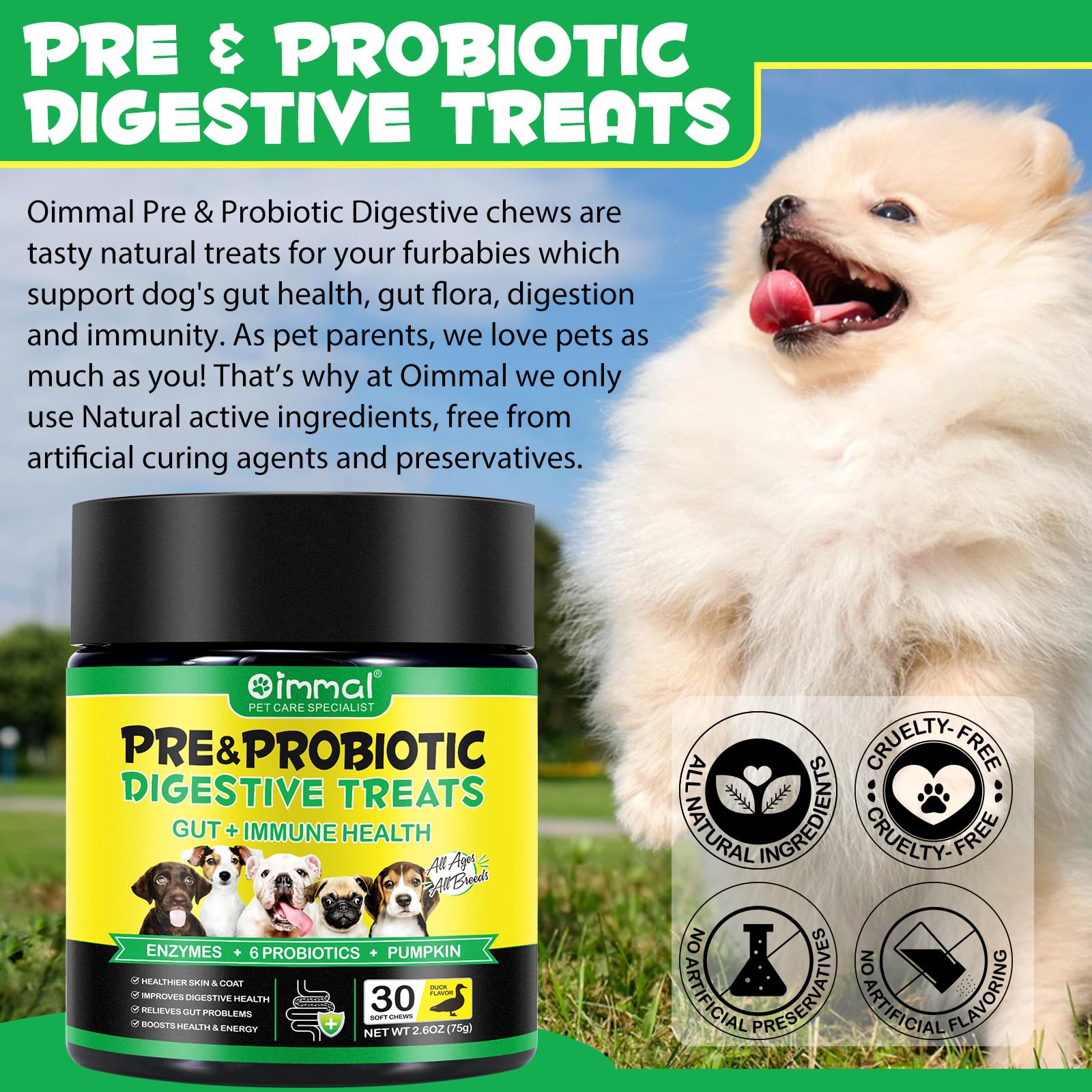 Probiotics for Dogs (Duck 30PCS), Probiotic Chews for Dogs with Digestive Enzymes, Dog Probiotics for Yeast, Itchy Skin, Anti Diarrhea, Gut Digestive Health, Allergy & Immune Support - for All Breeds