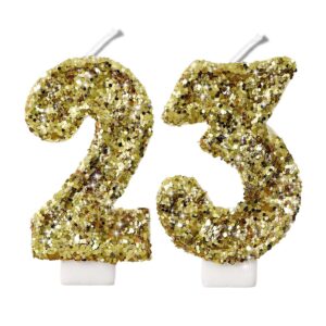 2.8" gold glitter number candles-many colors 23rd 32nd birthday gifts birthday decorations birthday candles numbers happy birthday candles for cake 2 candle for women for men (gold)